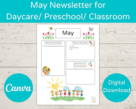 May Daycare Newsletter Template/ Preschool Newsletter - Etsy