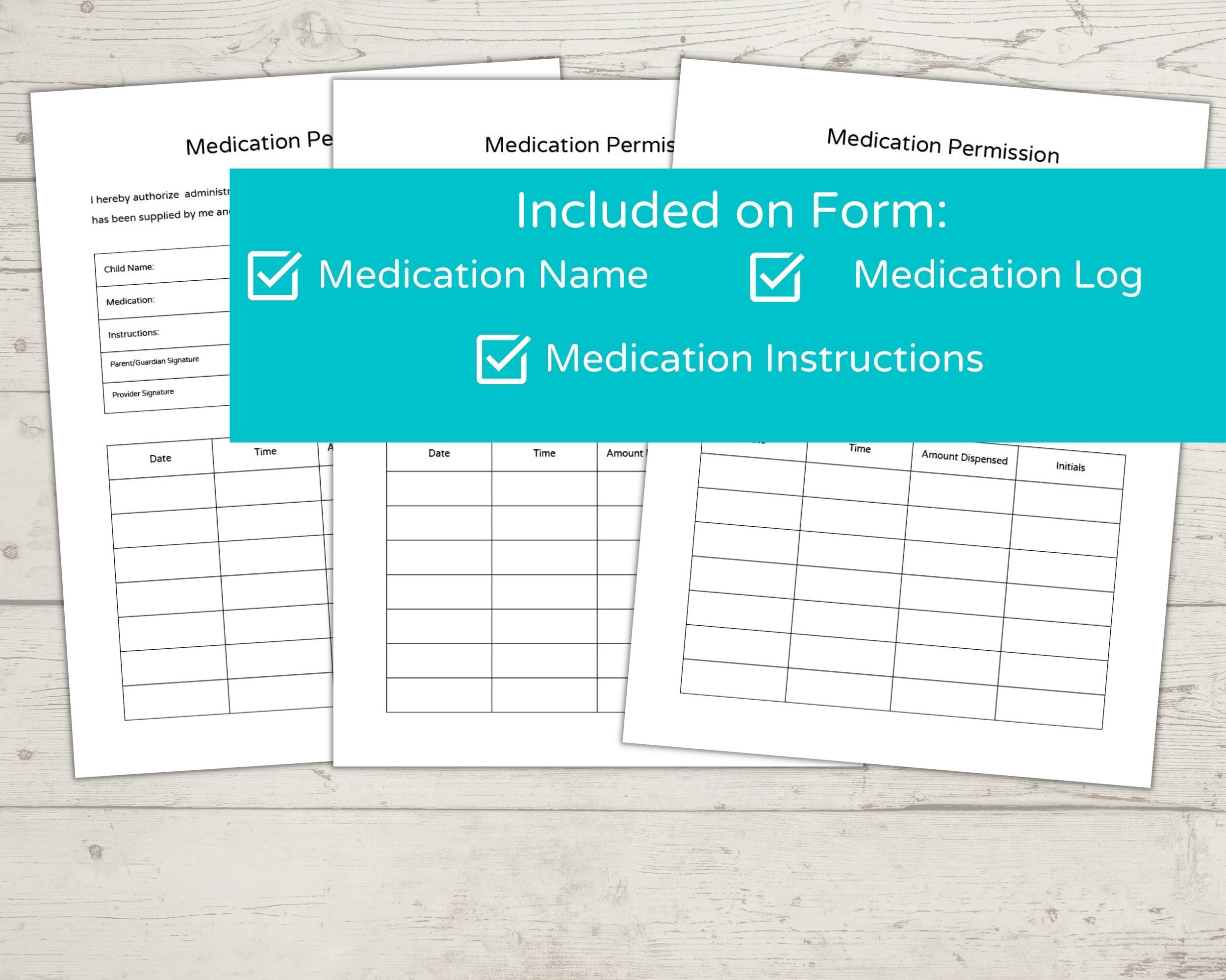 Medication Permission Form/ Daycare Medication Form/ Childcare Medicine ...