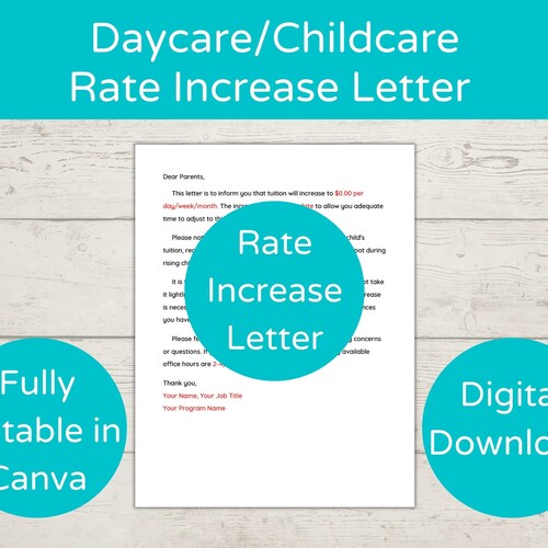 Childcare Tuition Increase Letter/ Daycare Price Increase - Etsy
