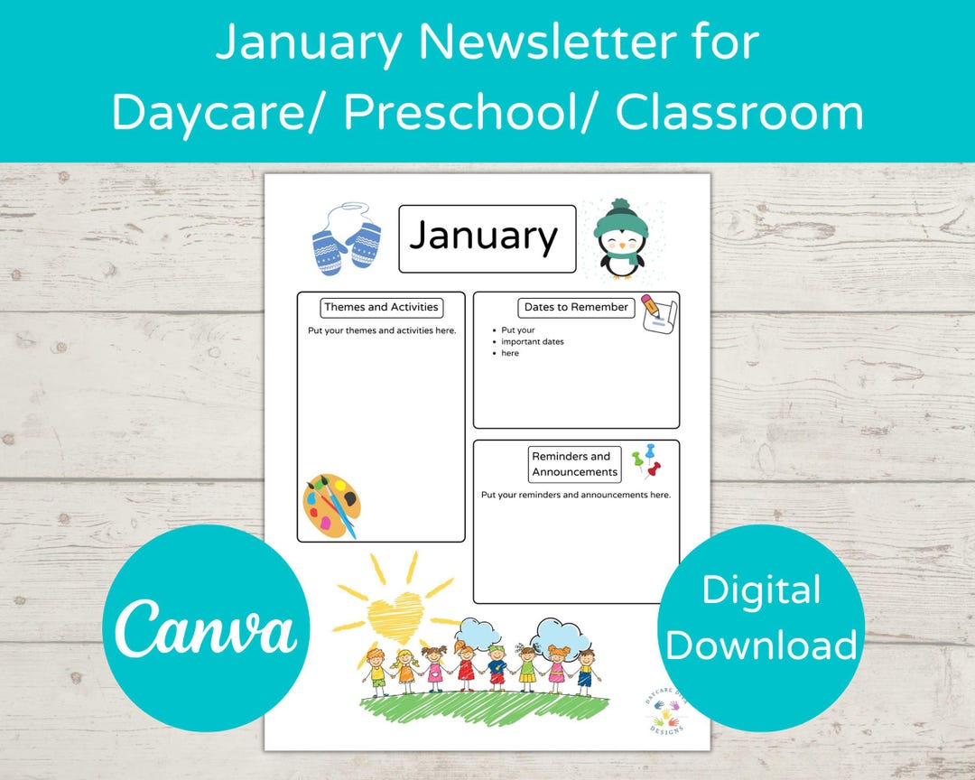 January Daycare Newsletter Template/ Preschool Newsletter Template ...