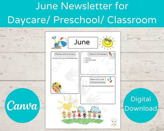 June Daycare Newsletter Template/ Preschool Newsletter - Etsy