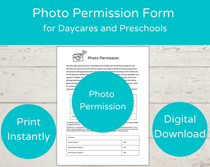 Childcare Photo Release Form/ Photo Permission Form for Childcare and ...