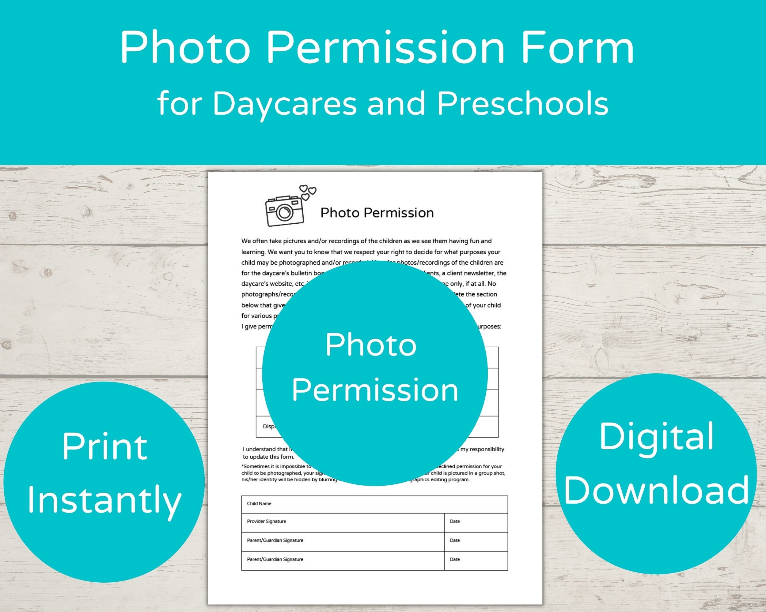 Childcare Photo Release Form/ Photo Permission Form for Childcare and ...