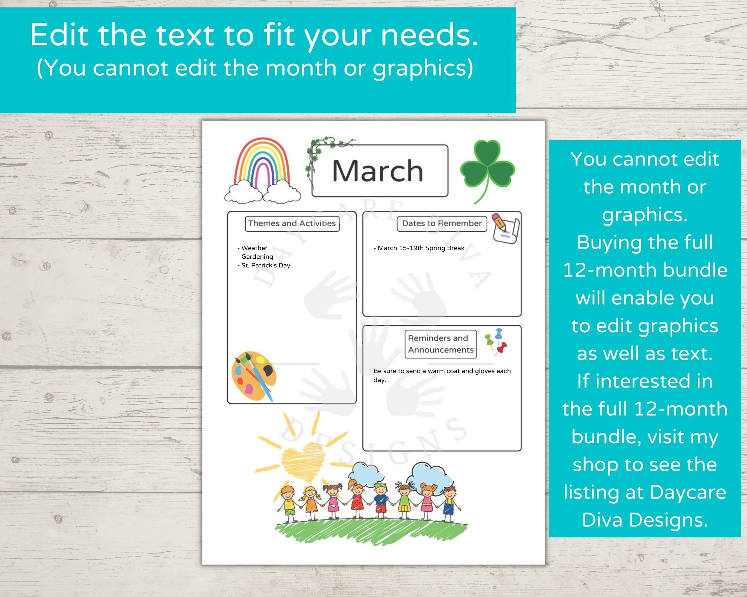March Daycare Newsletter Template/ Preschool Newsletter Template/ March ...