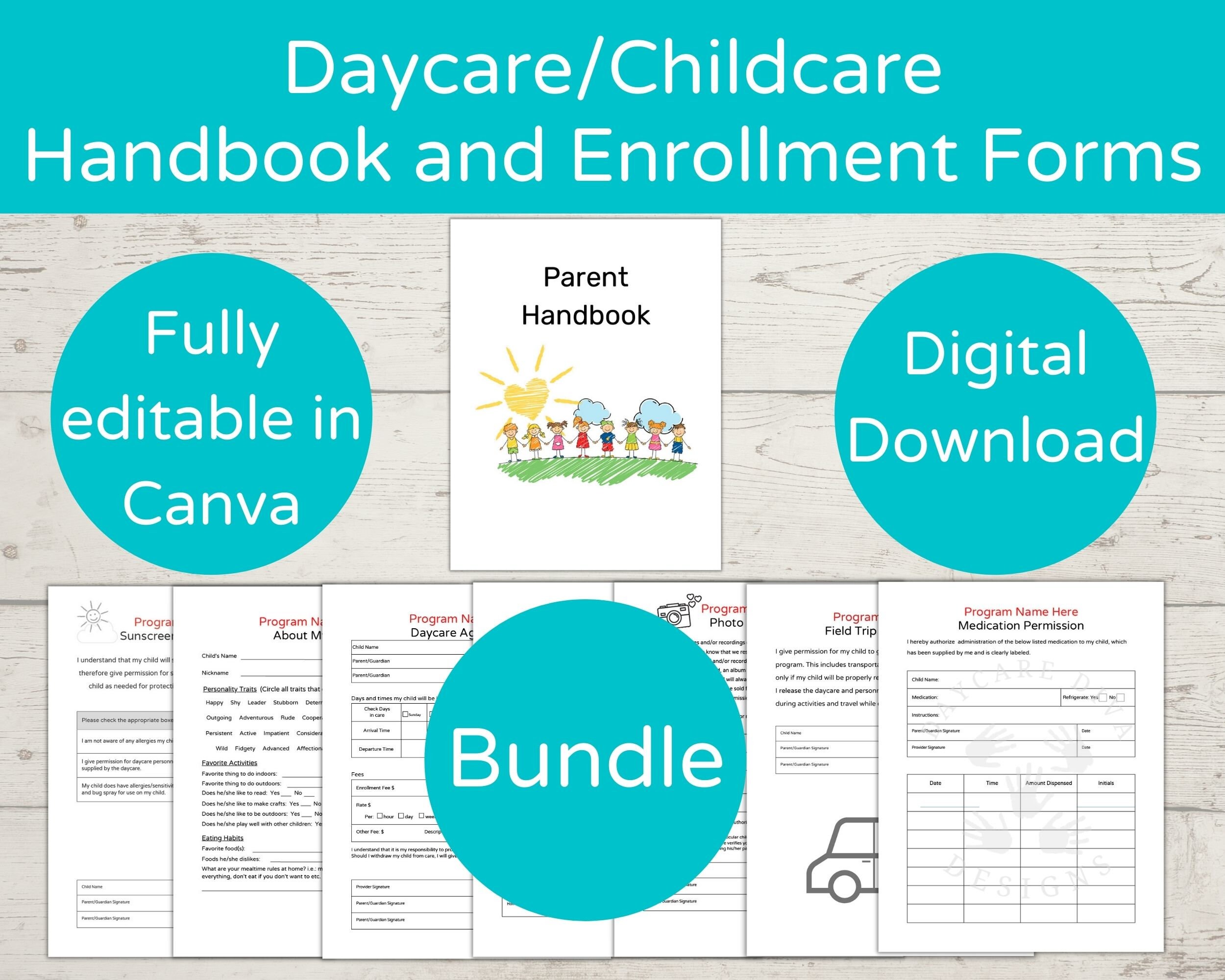 Daycare Enrollment Forms and Handbook Bundle/ Childcare Startup Packet ...
