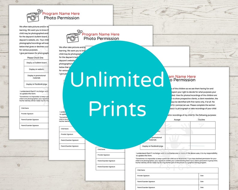 Editable Childcare Photo Release Form/ Photo Permission Form for ...