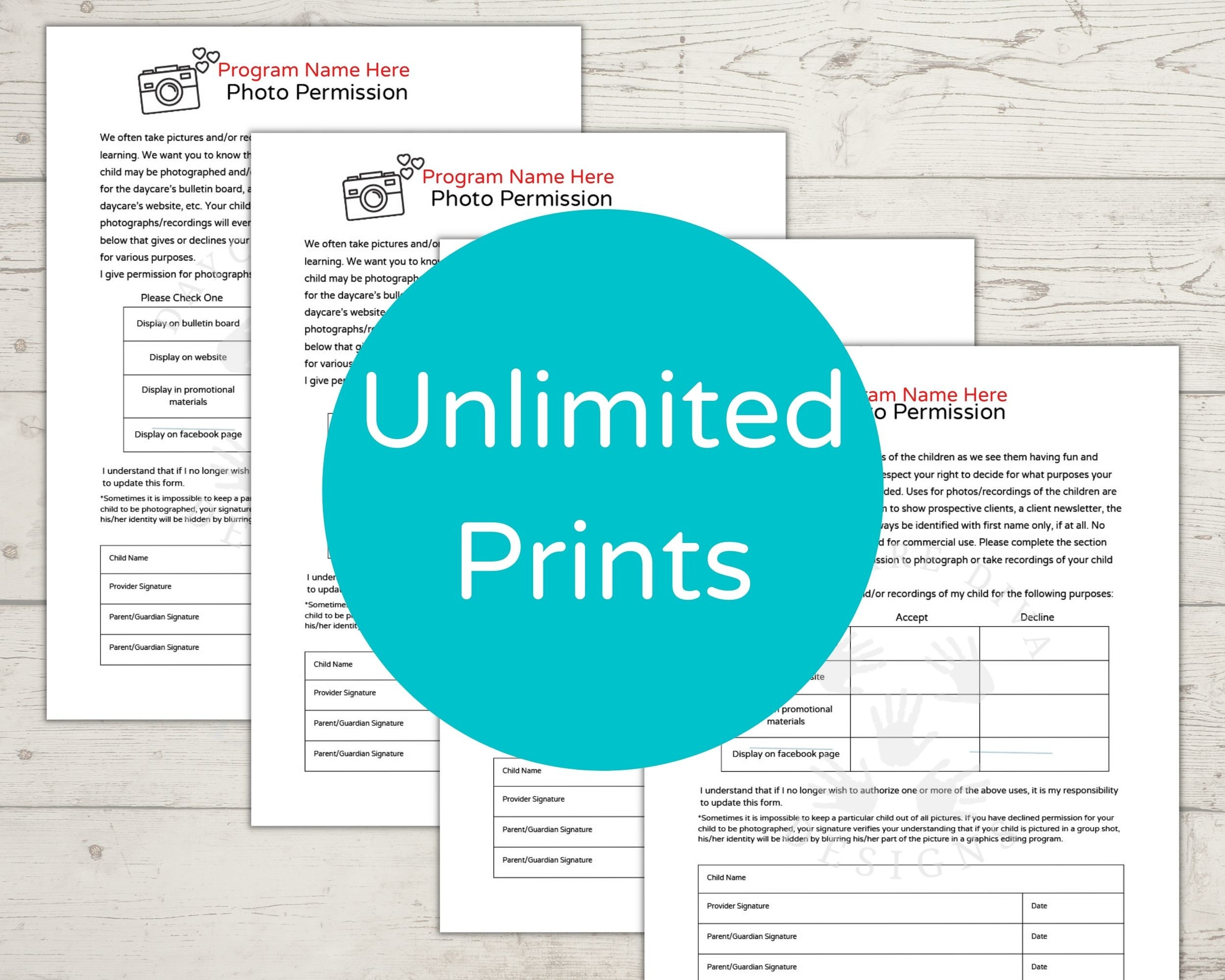 Editable Childcare Photo Release Form/ Photo Permission Form for ...