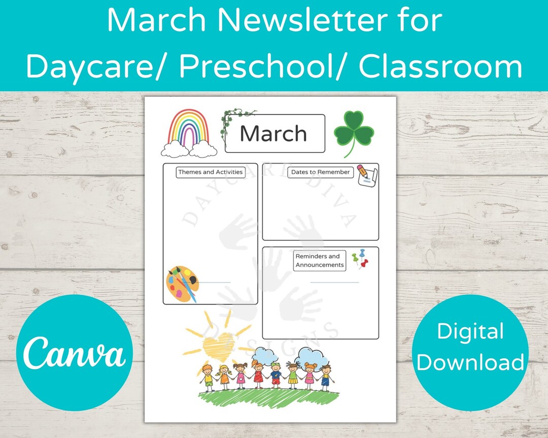 March Daycare Newsletter Template/ Preschool Newsletter Template/ March ...