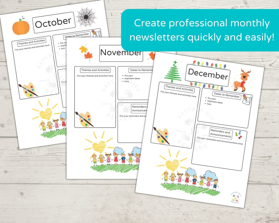 Preschool Newsletter Templates/ Daycare Newsletter Templates/ Editable ...