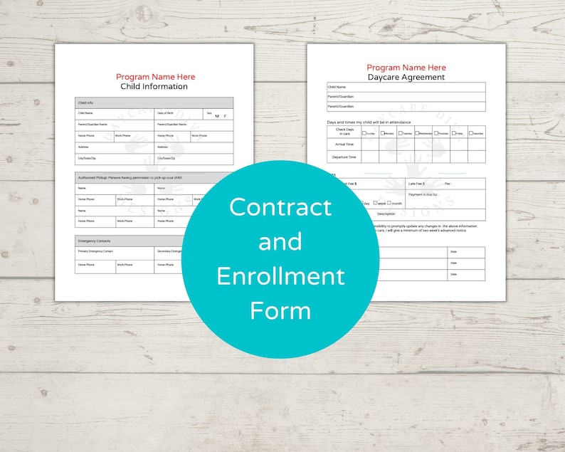 Daycare Enrollment Forms/ Fully Editable Forms/ Childcare Enrollment ...
