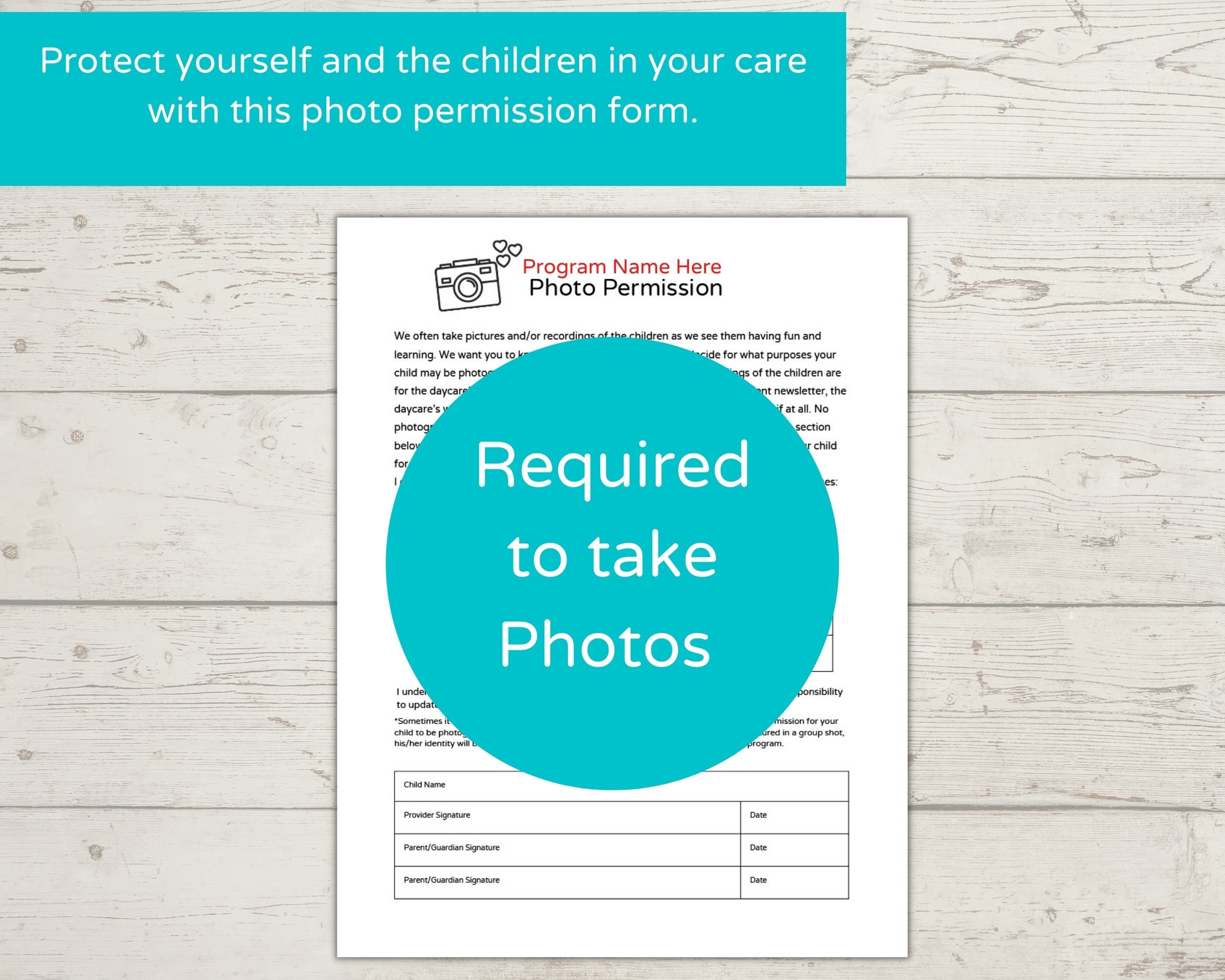 Editable Childcare Photo Release Form/ Photo Permission Form for ...