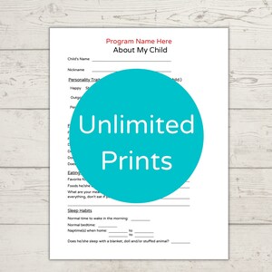 Editable About My Child Form/ Child Information/ Child Info Sheet ...