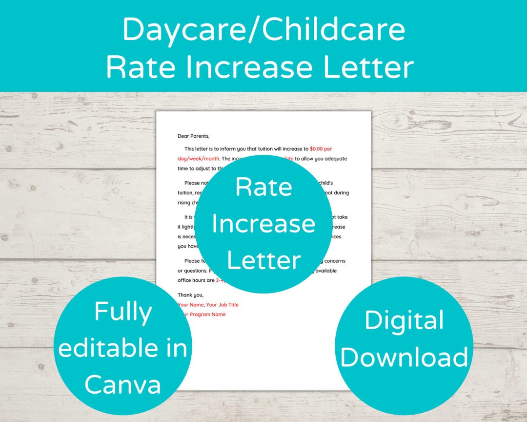 Childcare Tuition Increase Letter/ Daycare Price Increase Letter/ Price ...