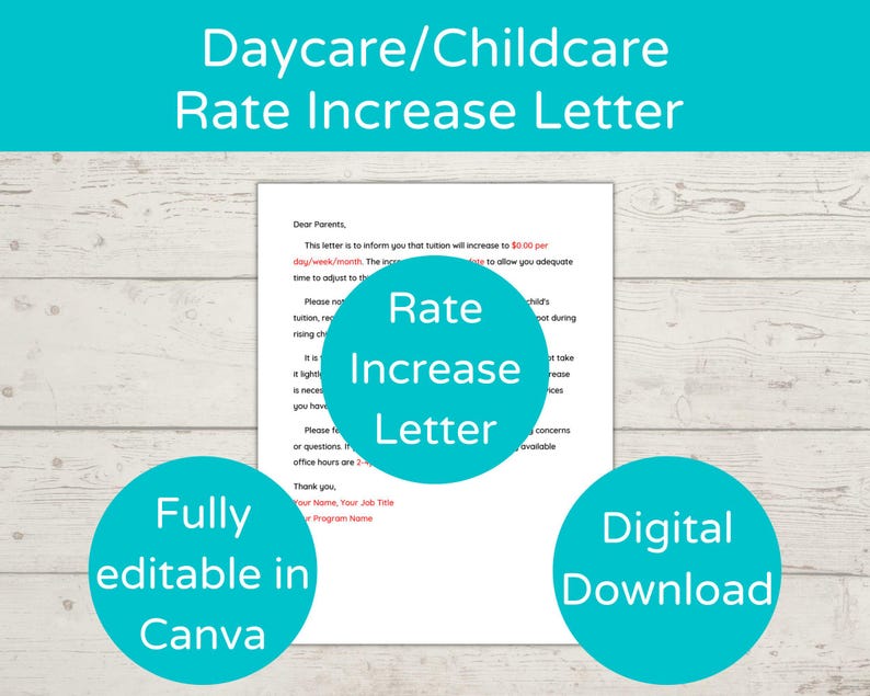 Childcare Tuition Increase Letter/ Daycare Price Increase Letter/ Price ...