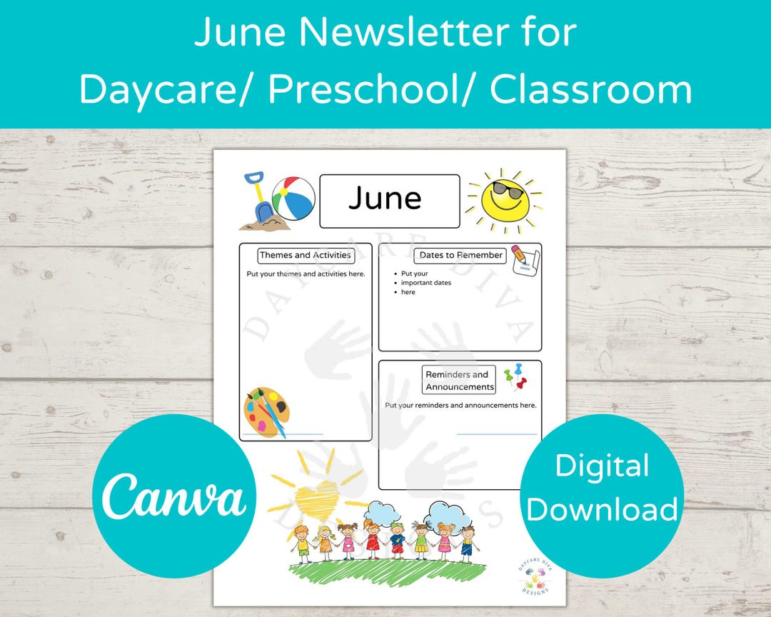 June Daycare Newsletter Template/ Preschool Newsletter Template/ June ...