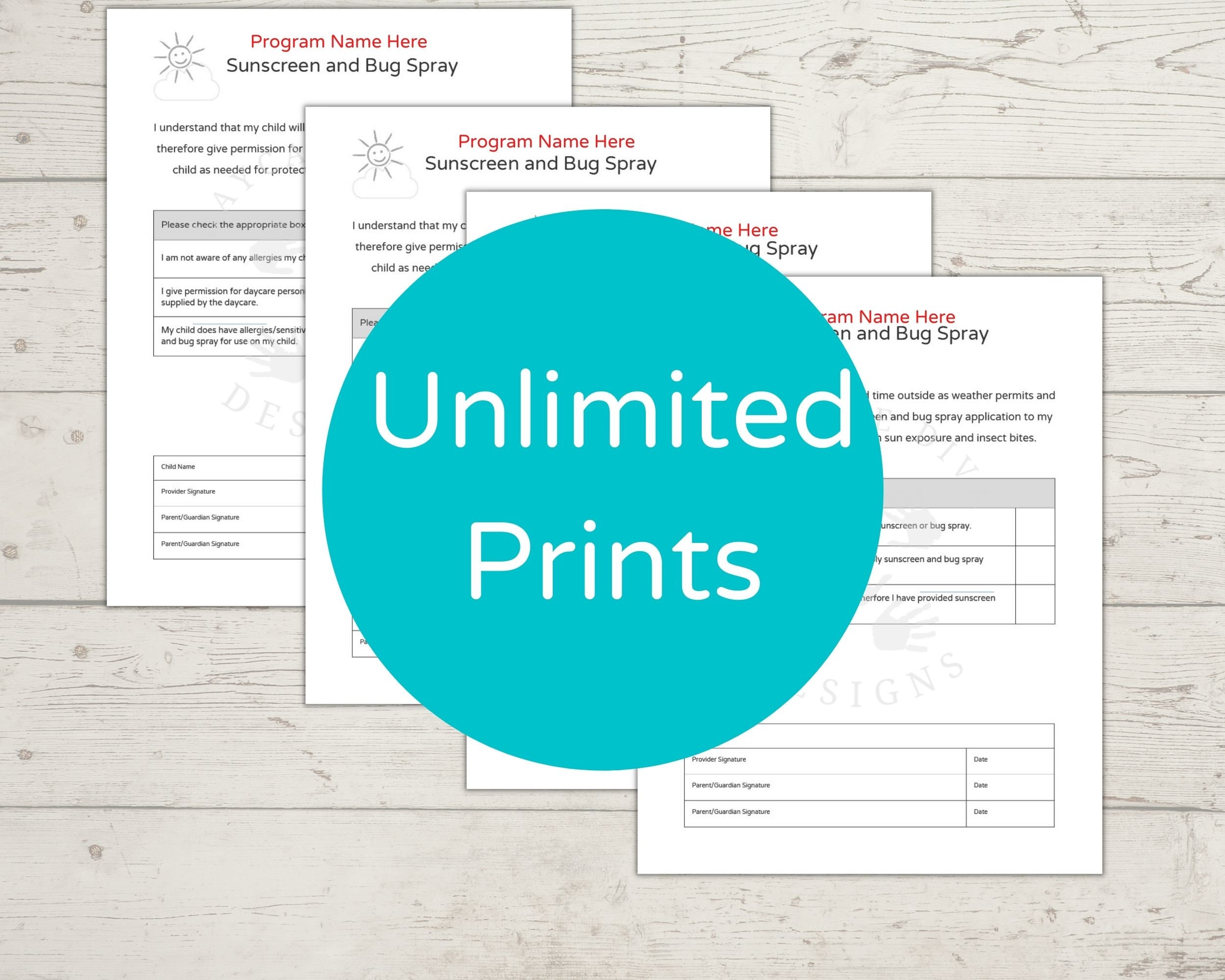 Editable Sunscreen and Bug Spray Permission Form/ Sunscreen Application ...