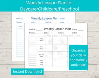 Blank Preschool/daycare/toddler Lesson Plan Template - Etsy