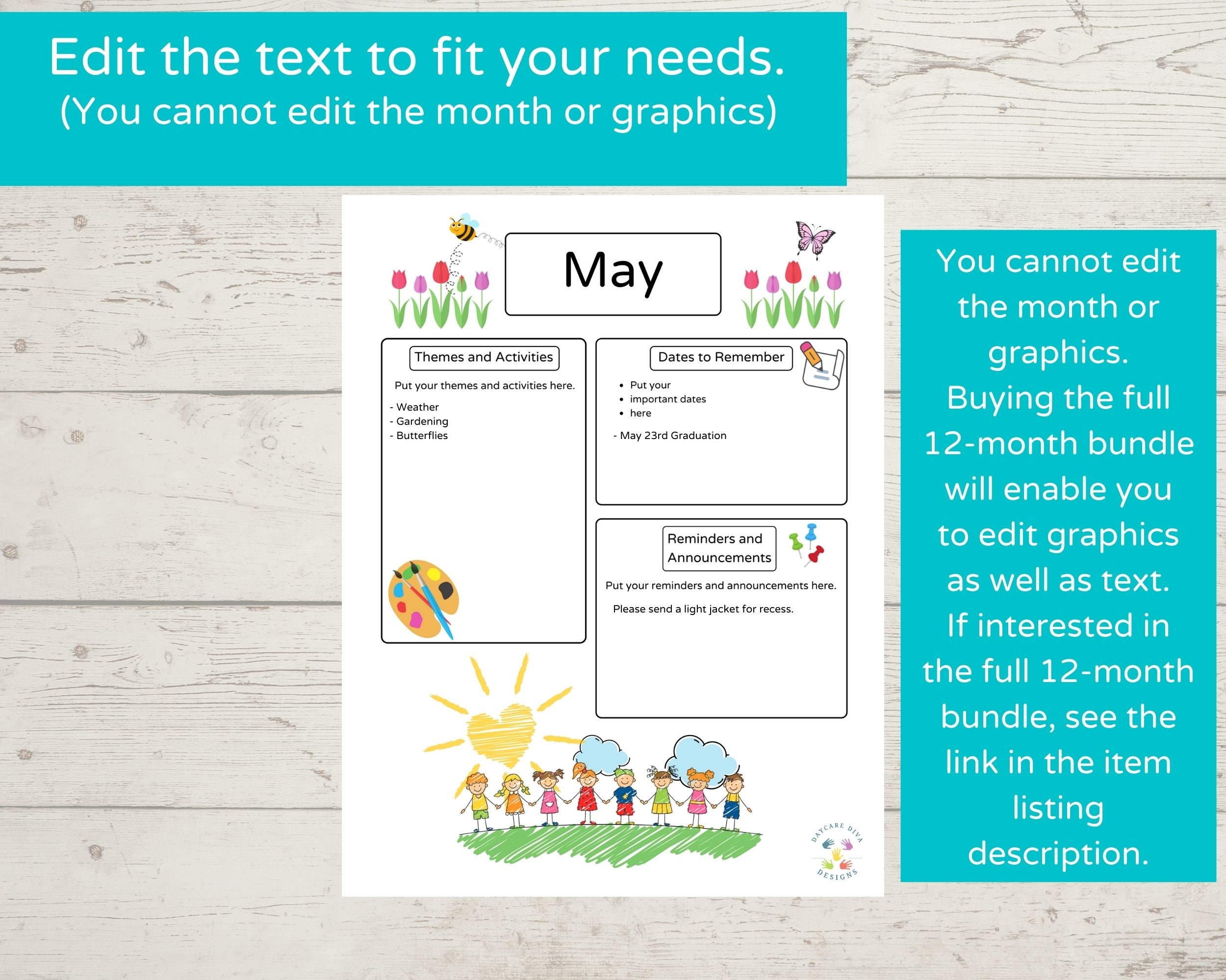 May Daycare Newsletter Template/ Preschool Newsletter Template/ May ...