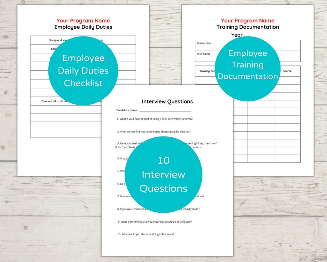 Daycare Employee Forms and Handbook/ Childcare Personnel Policies and ...