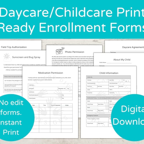 Ready to Print Daycare Enrollment Forms/ No Edit Childcare - Etsy