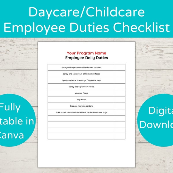 Childcare Daily Cleaning Checklist - Etsy