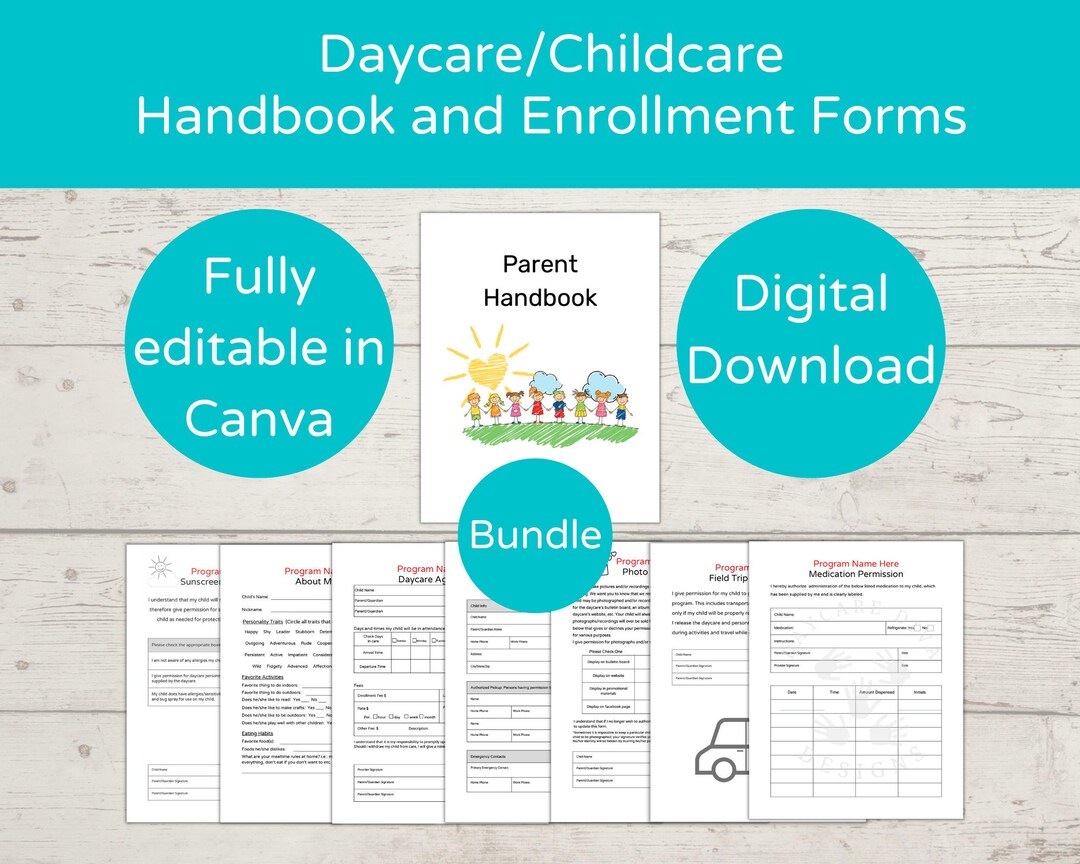 Daycare Enrollment Forms and Handbook Bundle/ Childcare Startup Packet ...