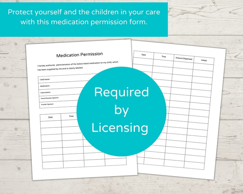 Medication Permission Form/ Daycare Medication Form/ Childcare Medicine ...