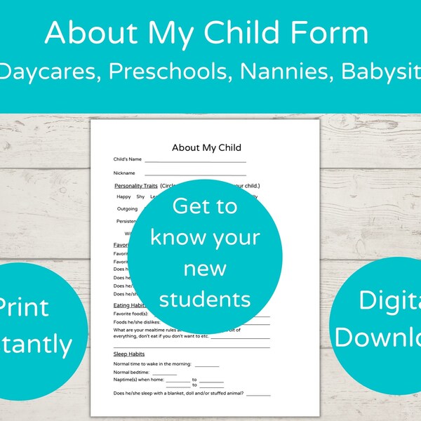 Child Info Sheet - Etsy