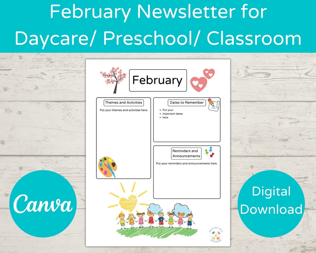 February Daycare Newsletter Template/ Preschool Newsletter Template ...