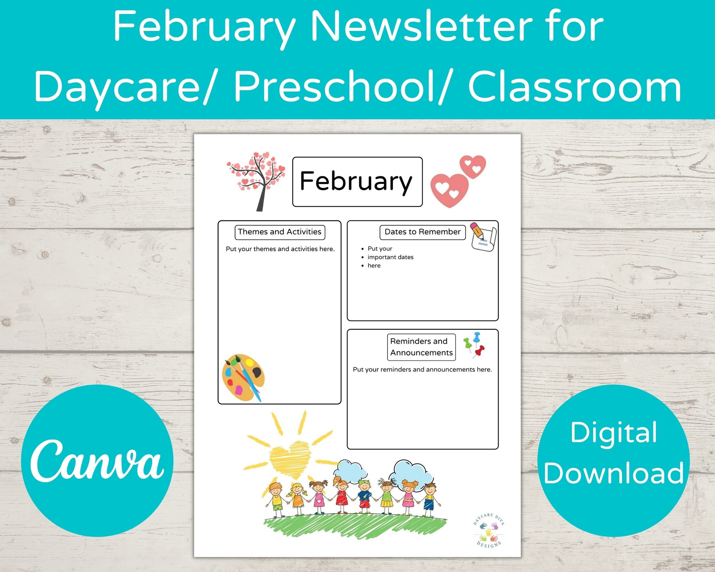 February Daycare Newsletter Template/ Preschool Newsletter Template ...