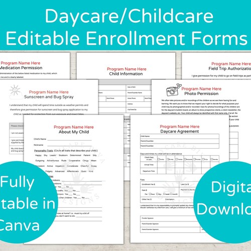 Daycare Enrollment Daycare Childcare Forms - Etsy