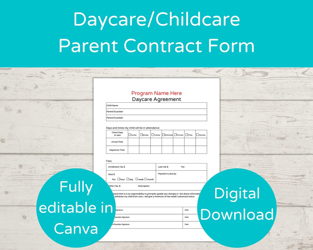 Editable Daycare Contract Instant Download/ Childcare Contract/ Daycare ...