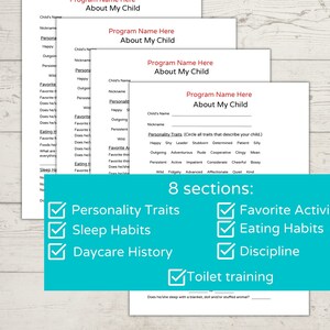 Editable About My Child Form/ Child Information/ Child Info Sheet ...