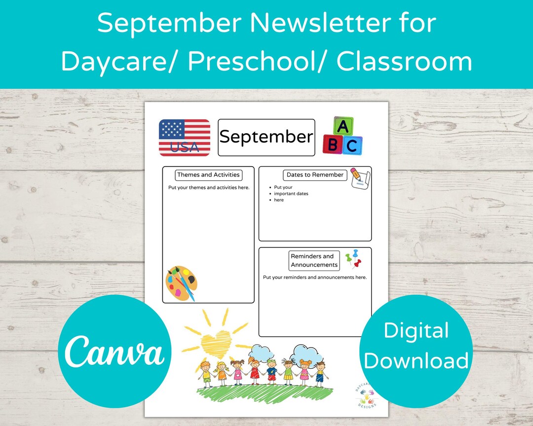 September Daycare Newsletter Template/ Preschool Newsletter Template ...