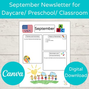 September Daycare Newsletter Template/ Preschool Newsletter Template ...