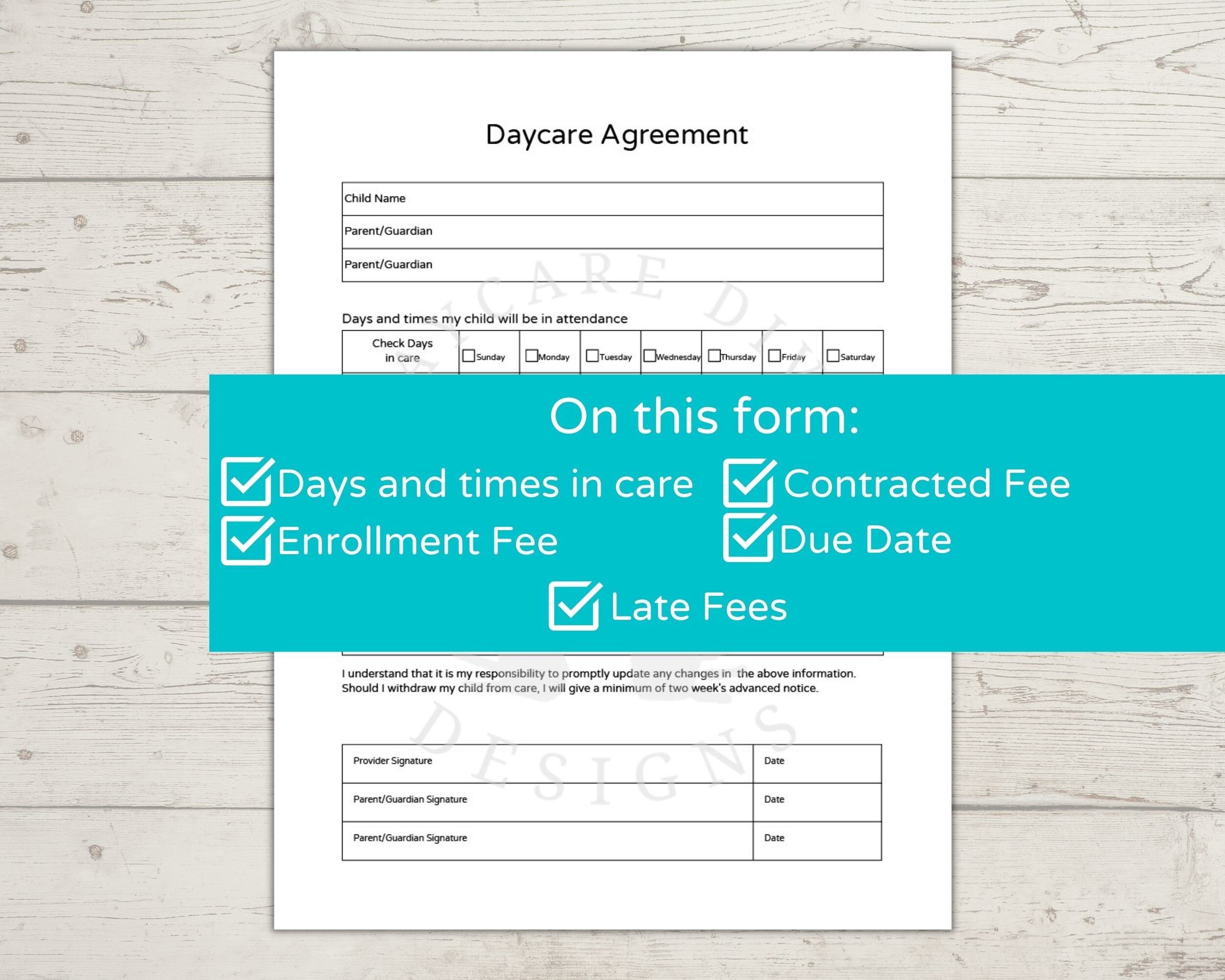 Daycare Contract Instant Download/ Childcare Contract/ Daycare ...
