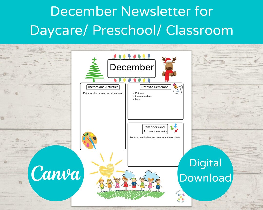 December Daycare Newsletter Template/ Preschool Newsletter Template ...
