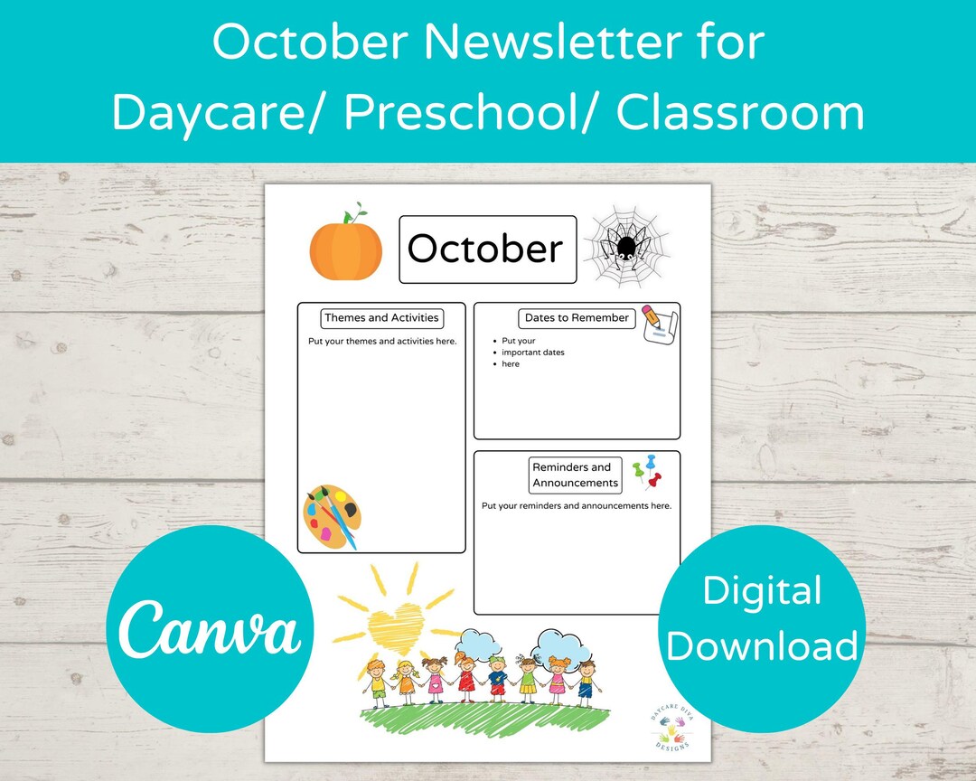 October Daycare Newsletter Template/ Preschool Newsletter Template ...