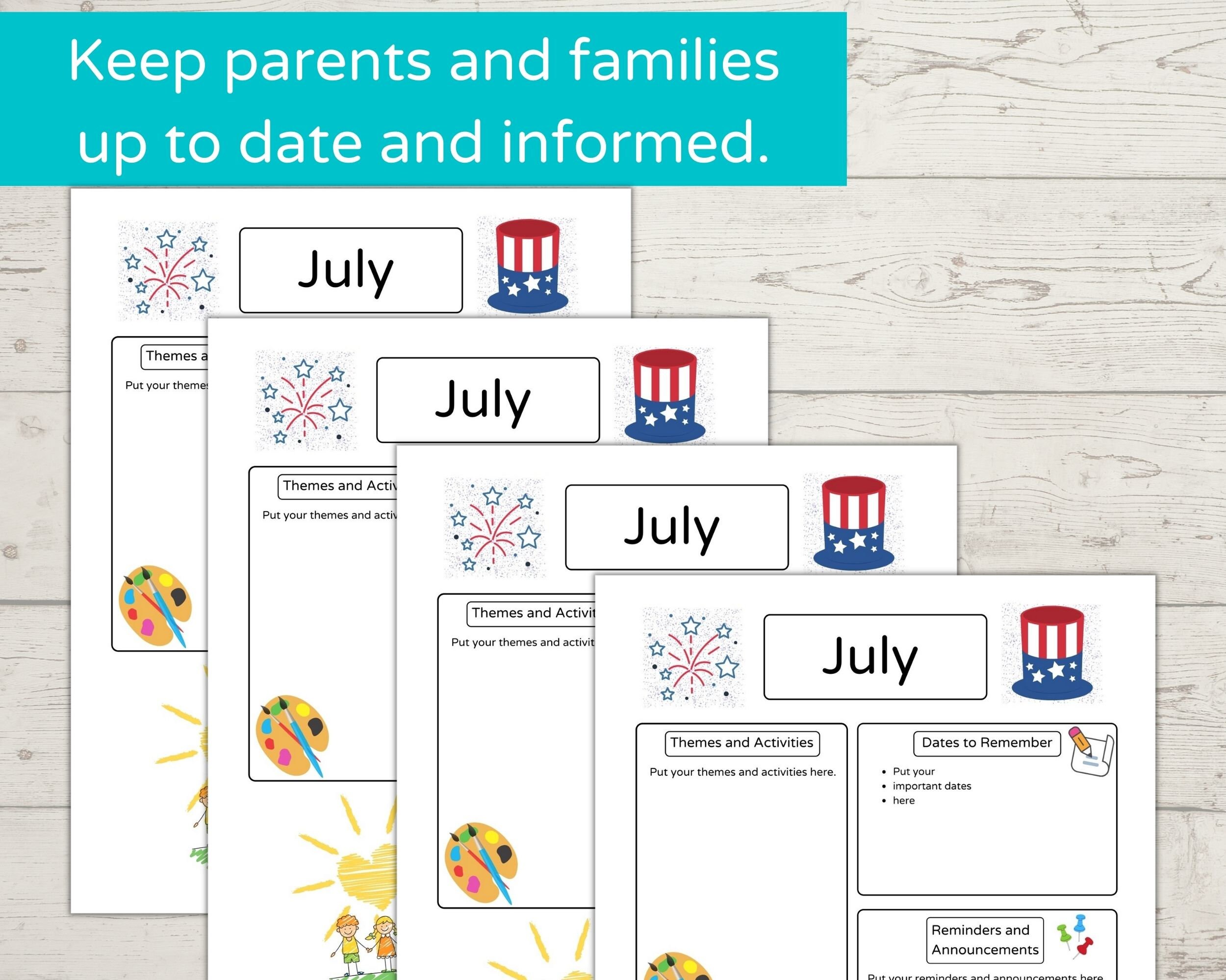 July Daycare Newsletter Template/ Preschool Newsletter Template/ July ...