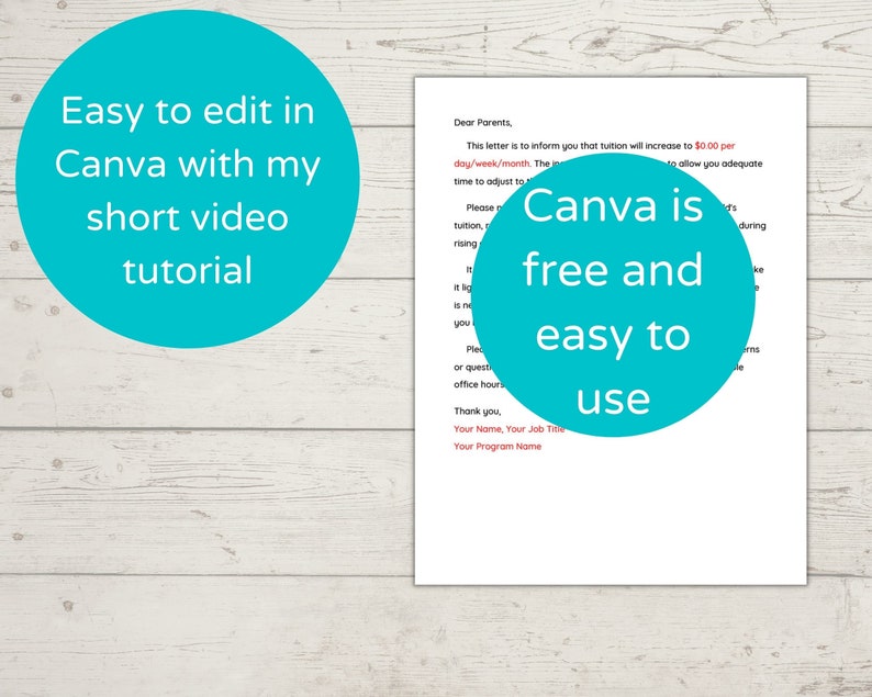 Childcare Tuition Increase Letter/ Daycare Price Increase Letter/ Price ...