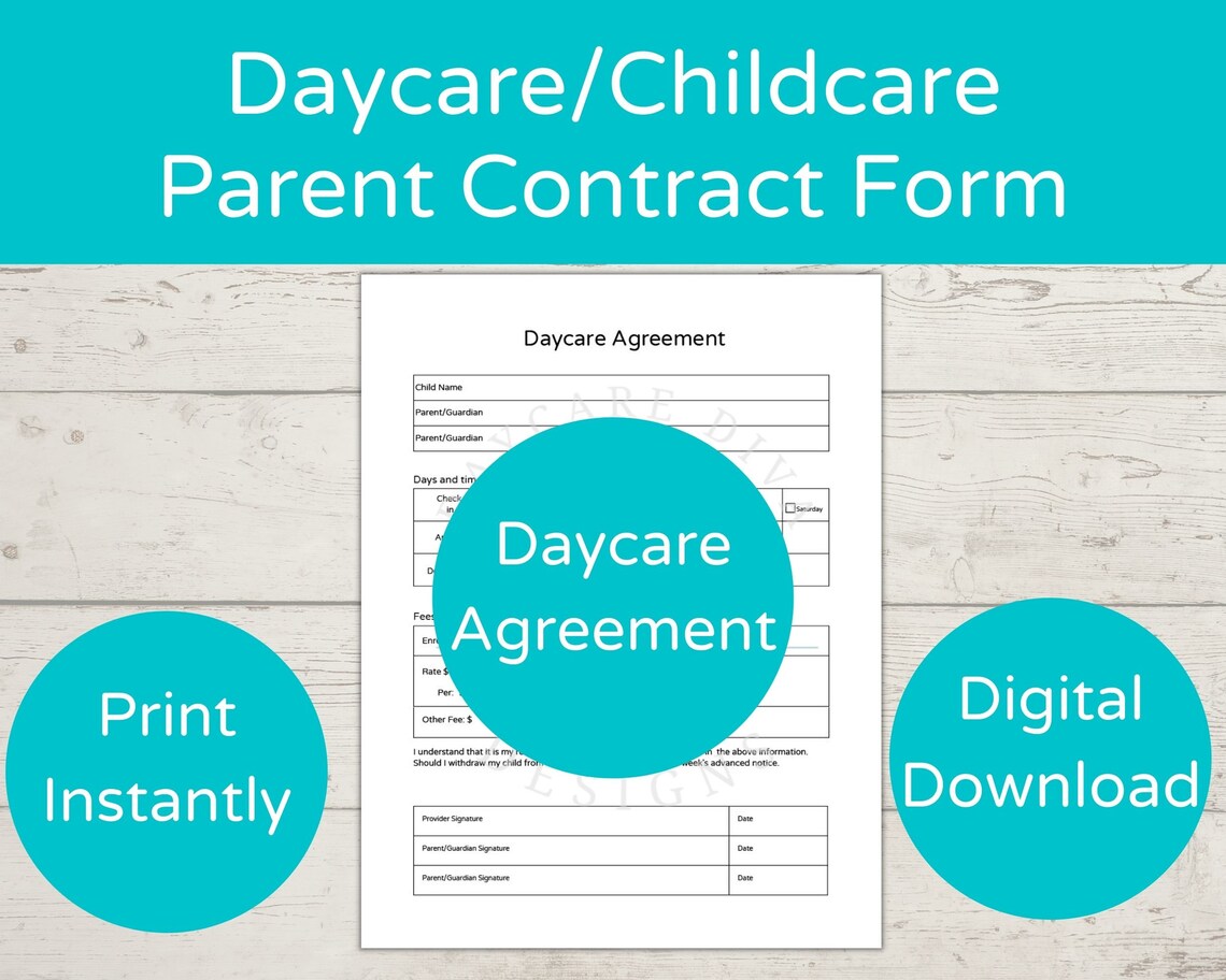 Daycare Contract Instant Download/ Childcare Contract/ Daycare ...