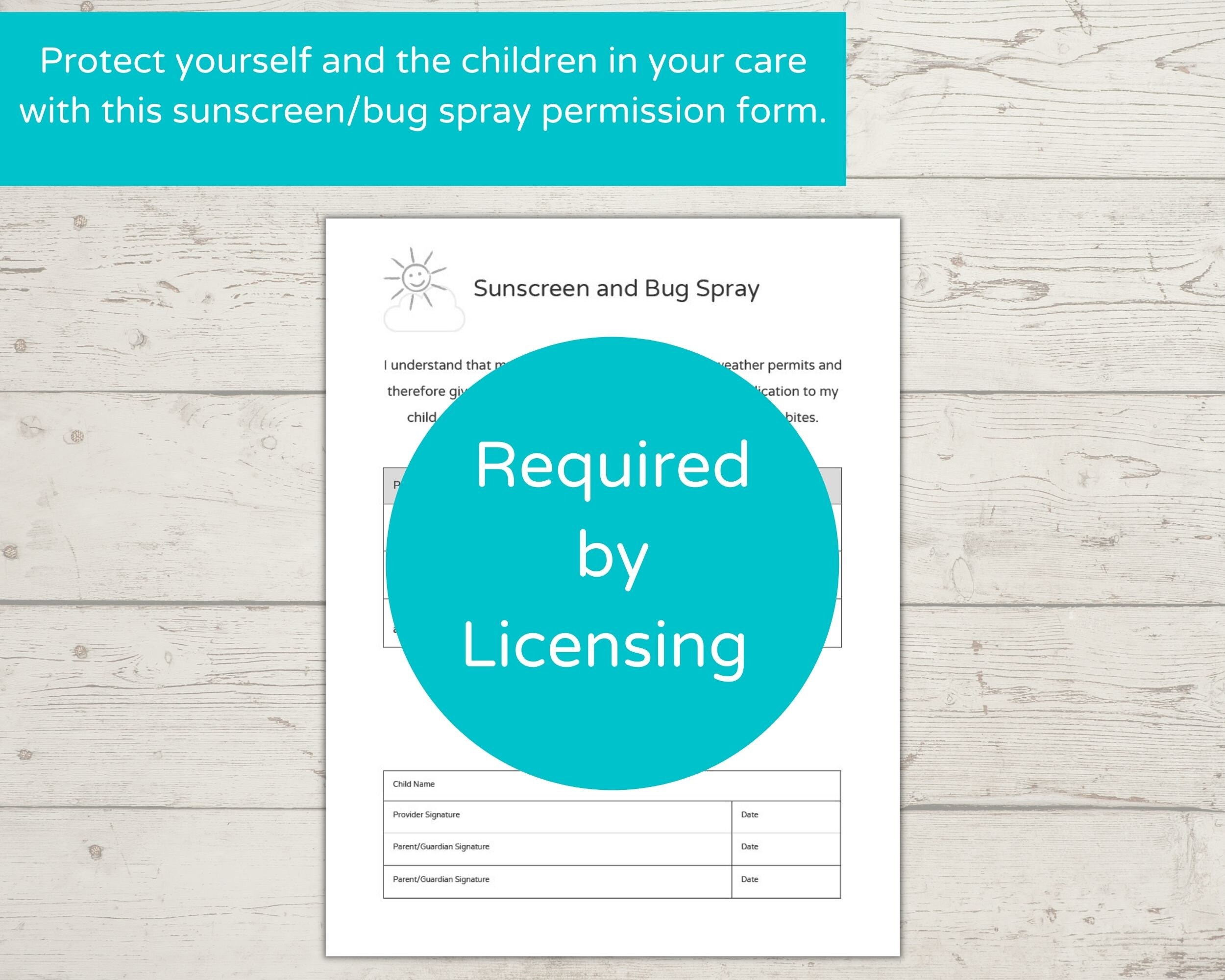 Sunscreen and Bug Spray Permission Form/ Sunscreen Application Form ...