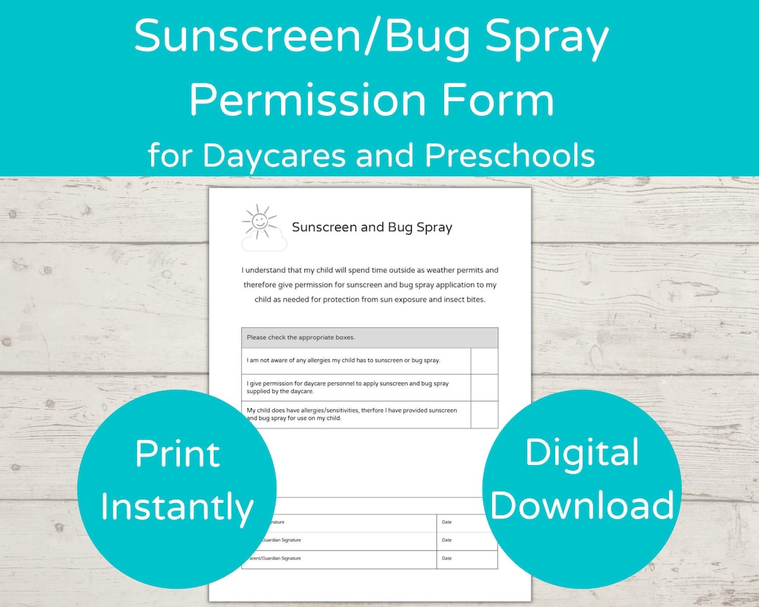 Sunscreen and Bug Spray Permission Form/ Sunscreen Application Form ...