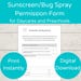 Sunscreen and Bug Spray Permission Form/ Sunscreen Application Form ...