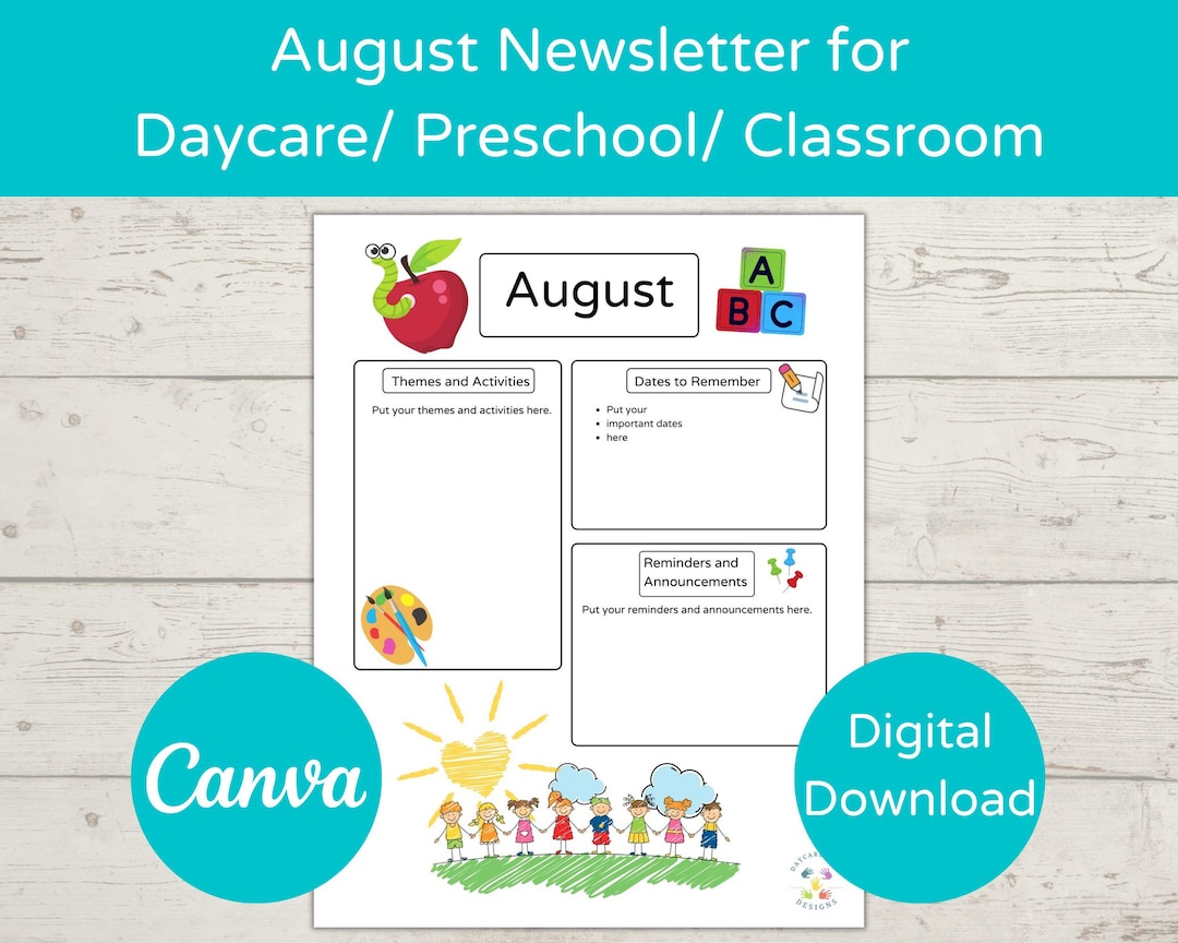 August Daycare Newsletter Template/ Preschool Newsletter Template ...