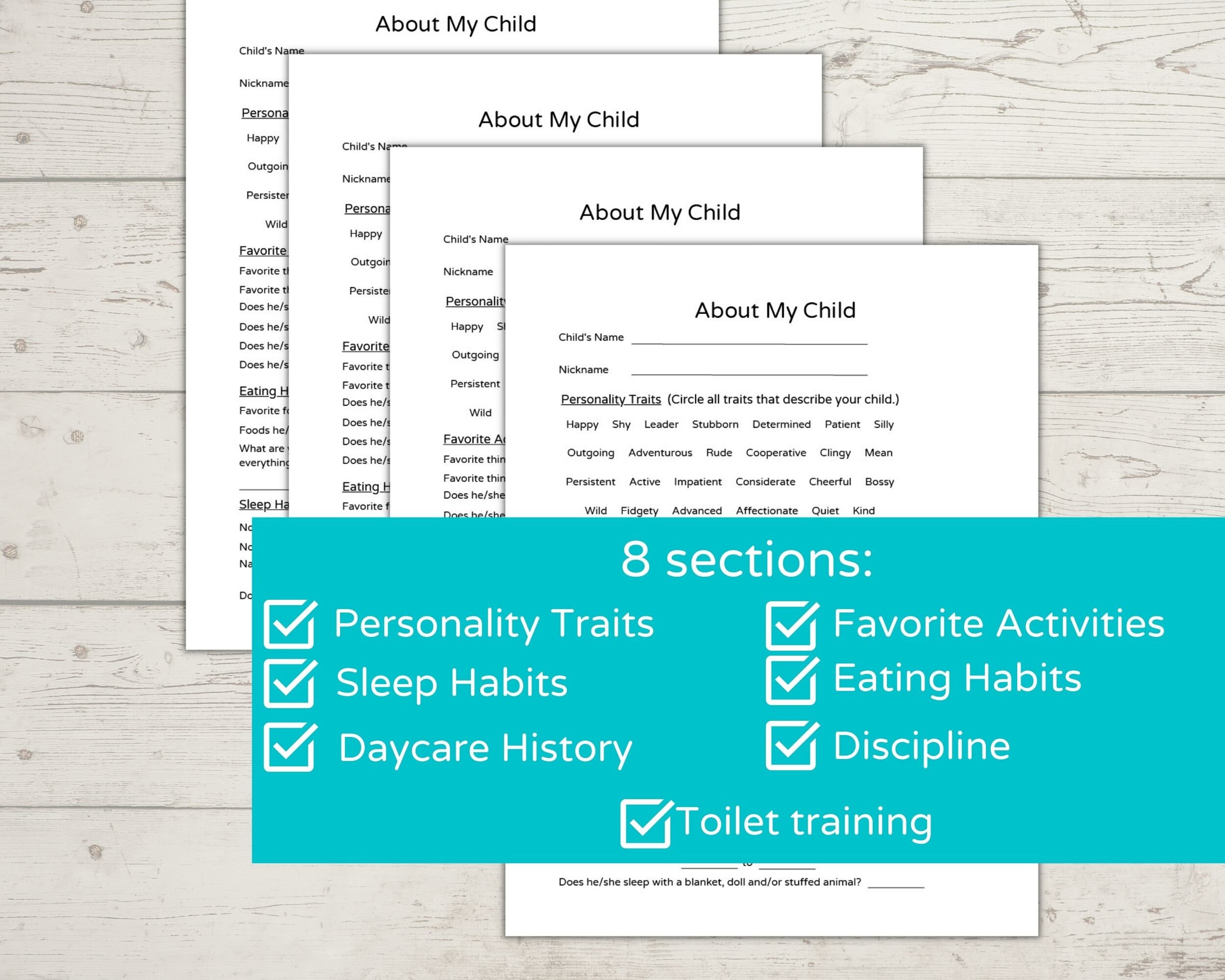 About My Child Form/ Child Information/ Child Info Sheet/ Childcare ...