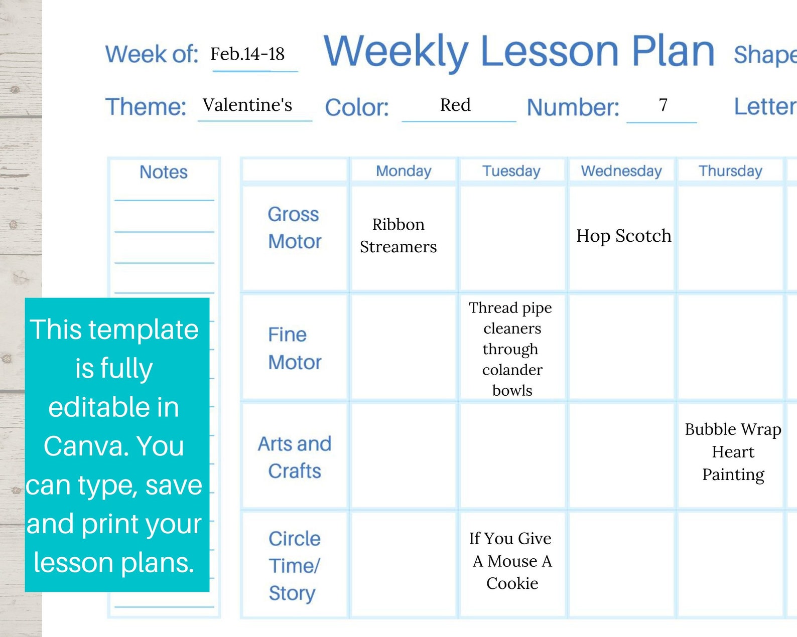 Editable Weekly Lesson Plan for Home Daycare/ Toddler Lesson Plan ...