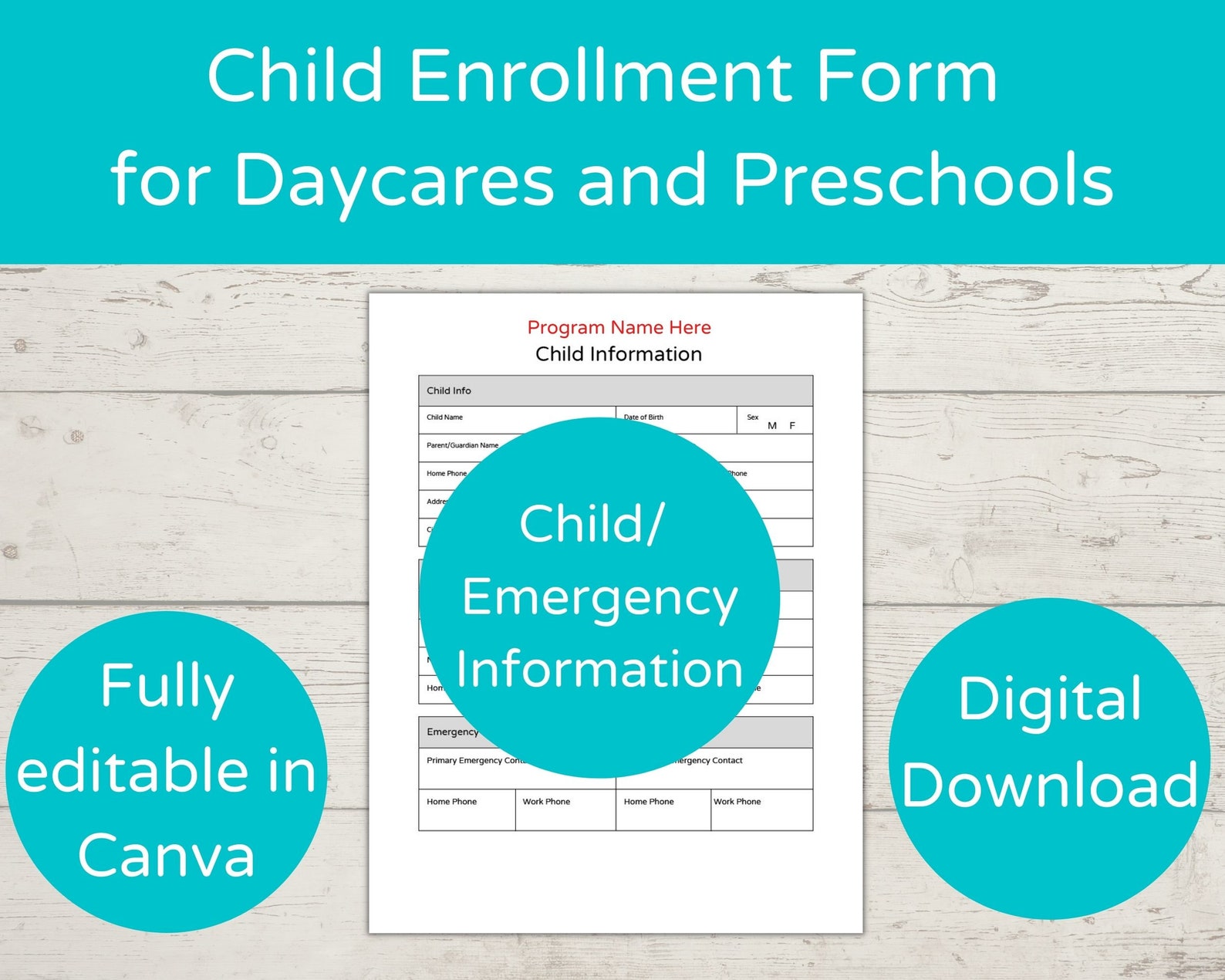 Editable Daycare Enrollment Form/ Preschool Enrollment Form/ Preschool ...