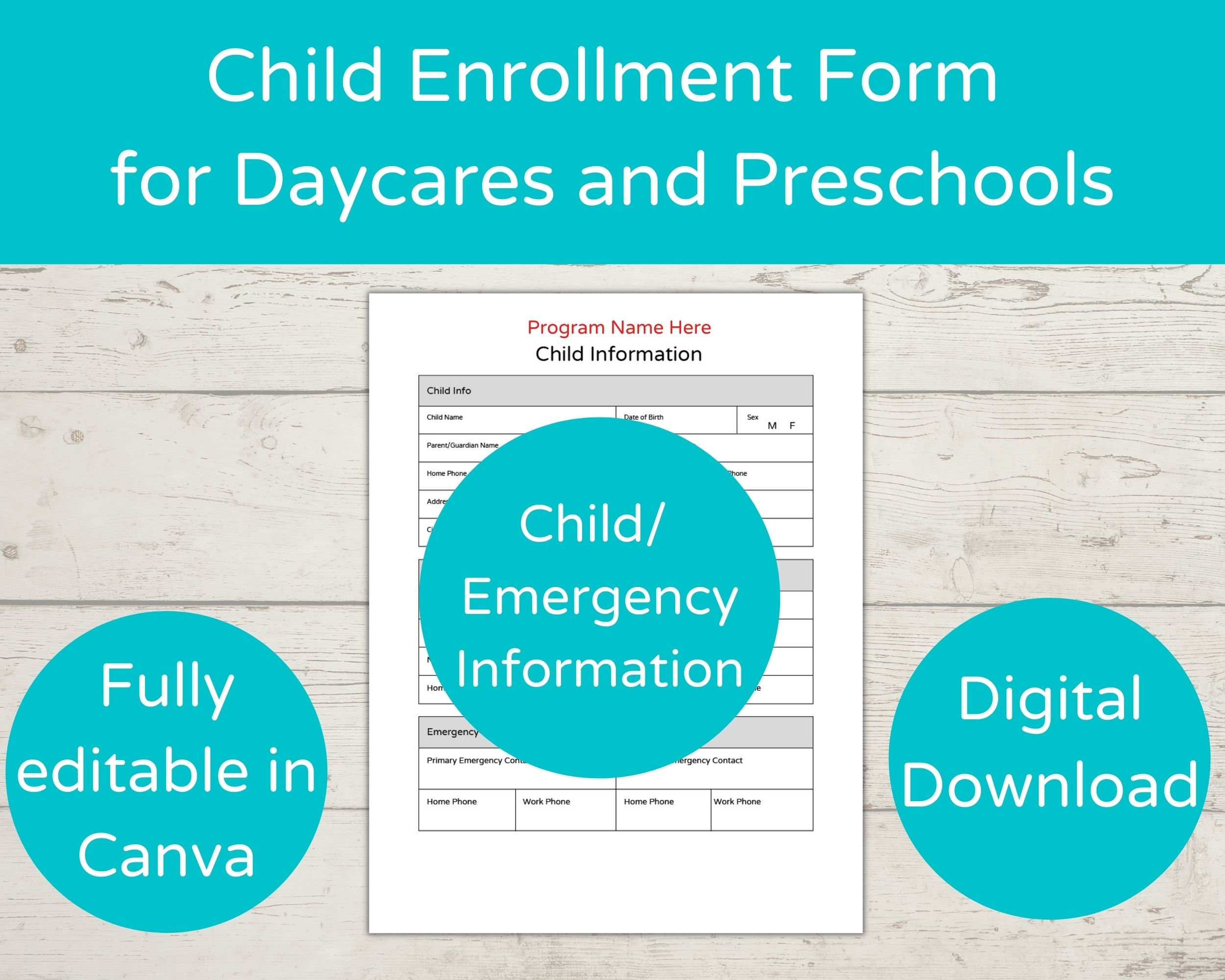 Editable Daycare Enrollment Form/ Preschool Enrollment Form/ Preschool ...