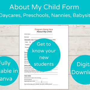 Editable About My Child Form/ Child Information/ Child Info Sheet ...